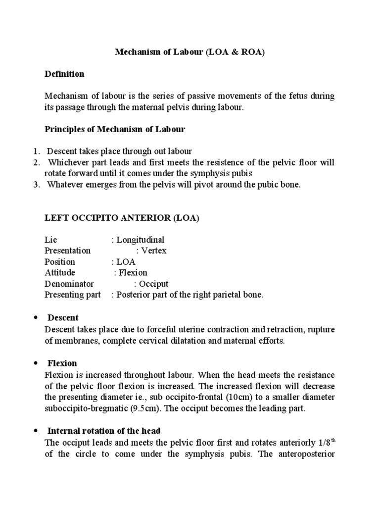 Mechanism of Labour (LOA & ROA)