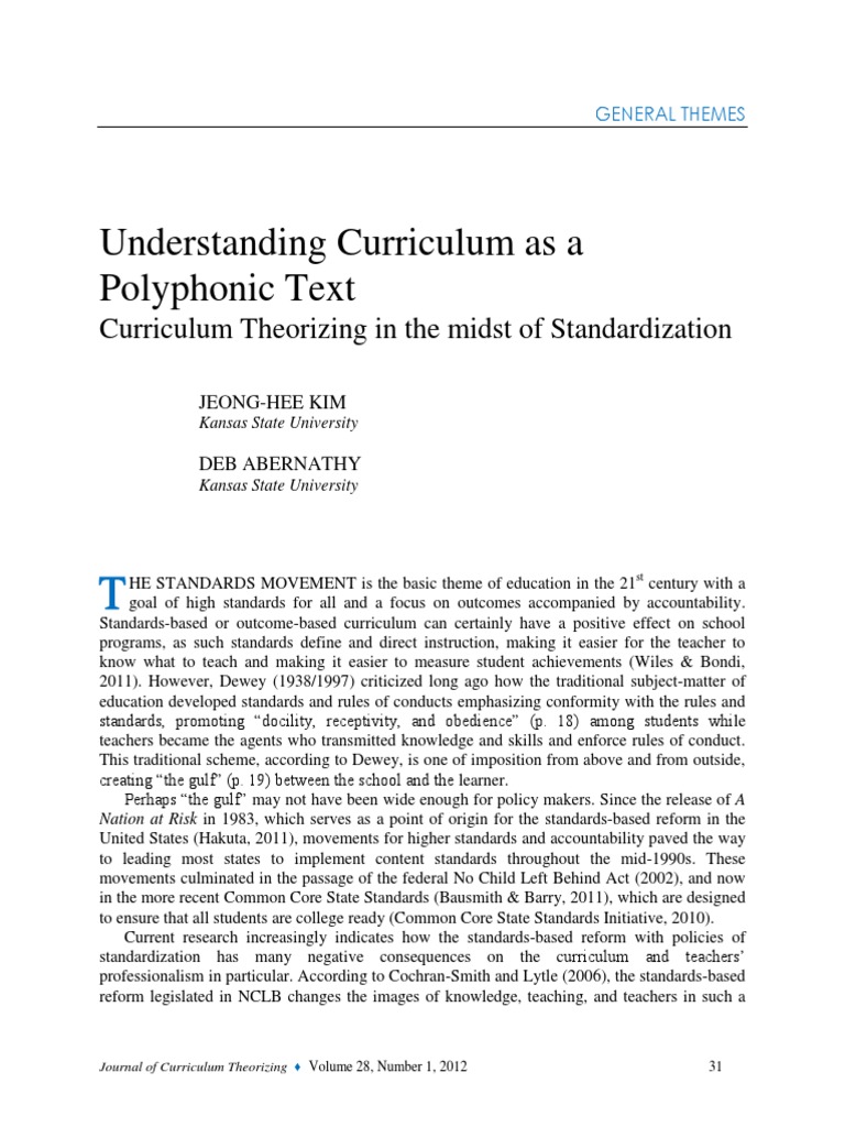 Understanding Curriculum As A Polyphonic Text: Curriculum Theorizing in ...