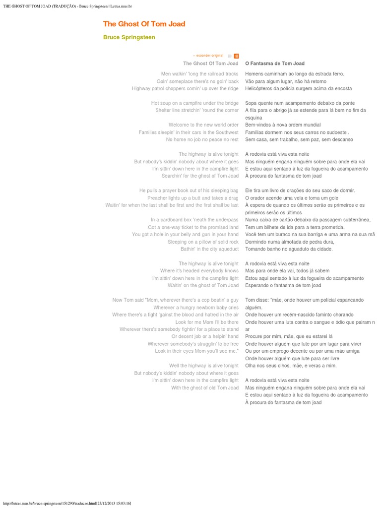 THE GHOST OF TOM JOAD (TRADUÇÃO) - Bruce Springsteen | PDF | Lazer ...