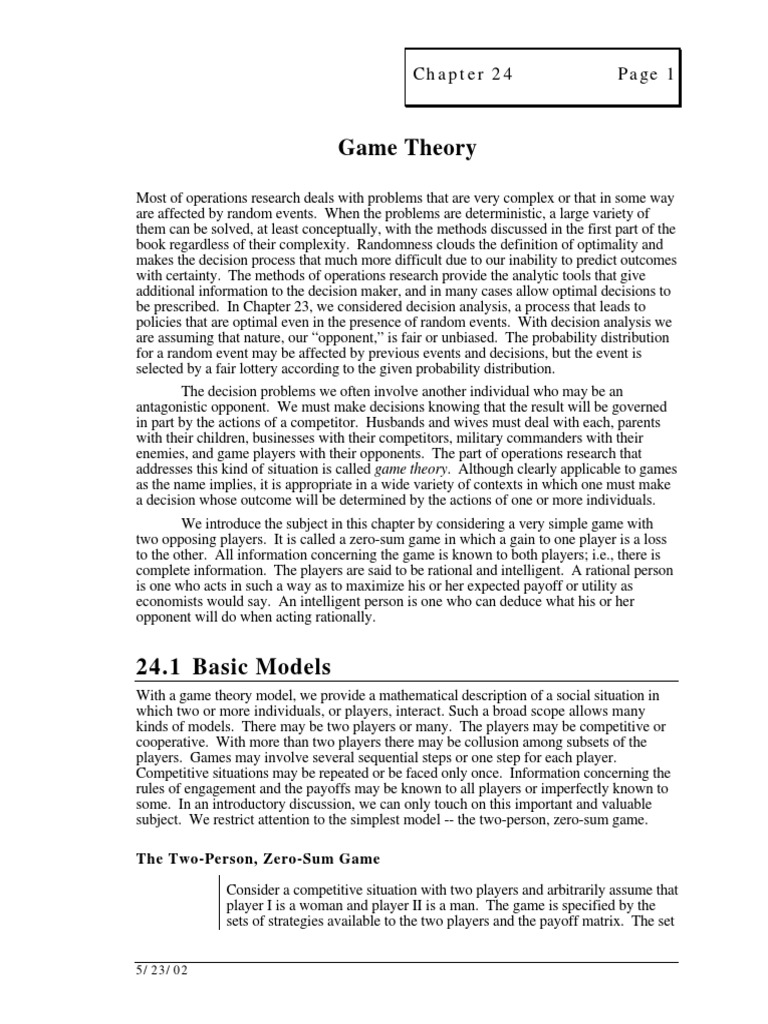 Game Theory: The Two-Person, Zero-Sum Game | PDF | Game Theory | Economics Of Uncertainty