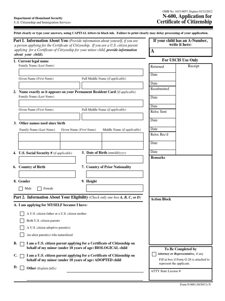 N-600, Application For Certificate of Citizenship | PDF | United States ...