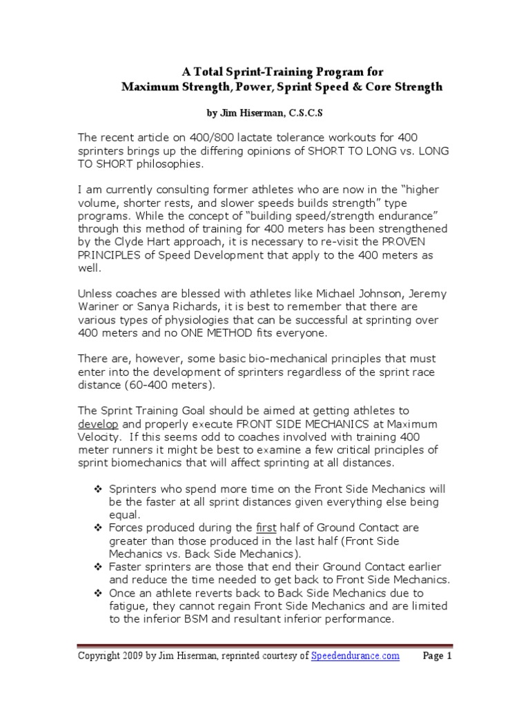 Jim Hiserman-A Total Sprint Training Program | PDF | Foot | Nervous System