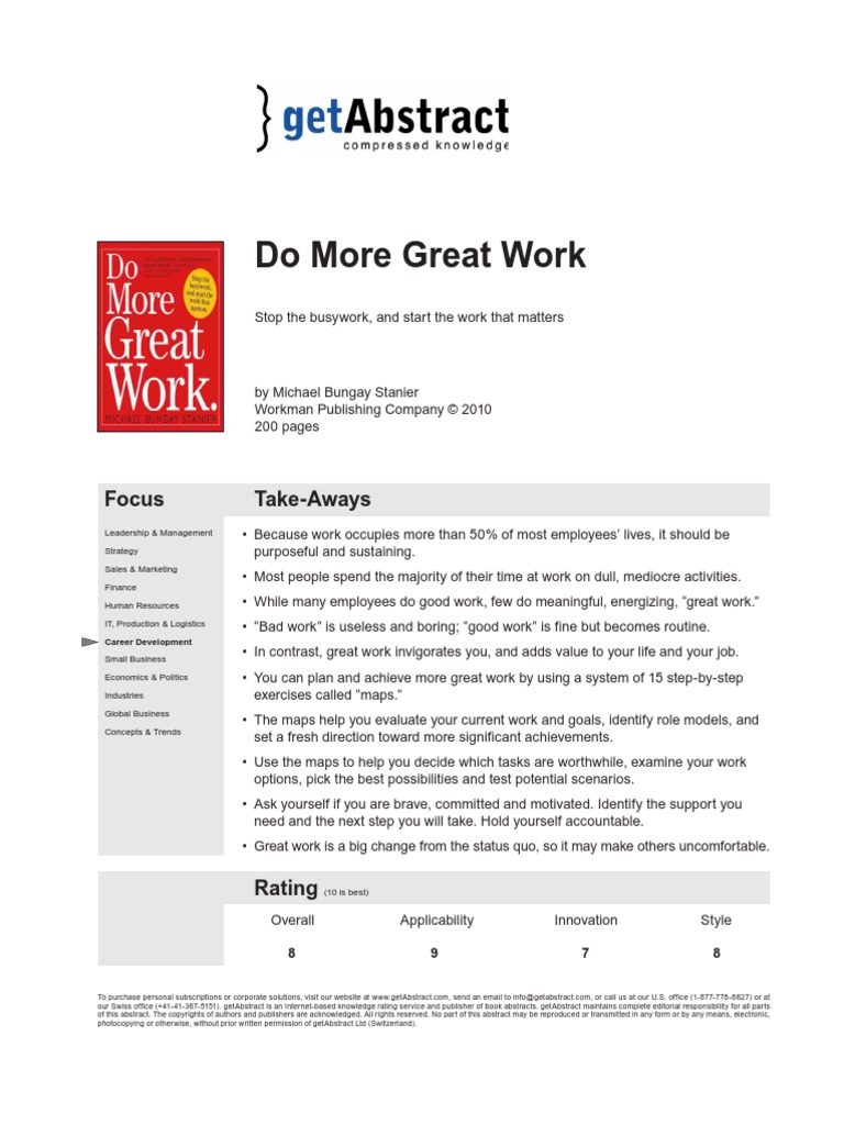 Do More Great Work: Focus Take-Aways | PDF | Motivation | Motivational