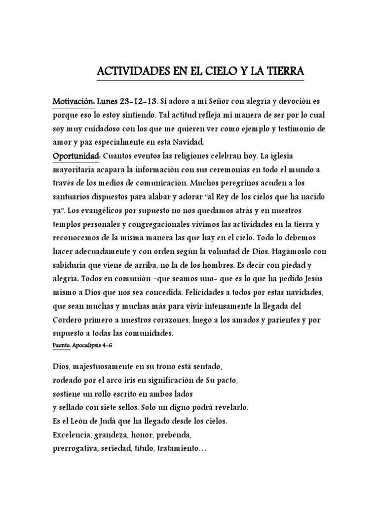 Actividades en El Cielo y La Tierra | PDF | Cordero de Dios | Navidad