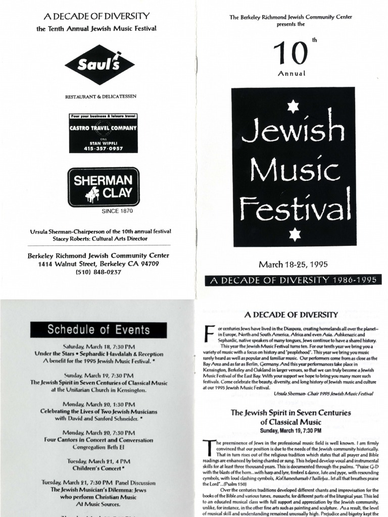1995: The Tenth Annual Jewish Music Festival Brochure: From Bokhara To ...