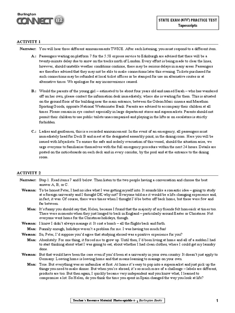 State Exam Practice Test Tapescripts: Teacher's Resource Material ...