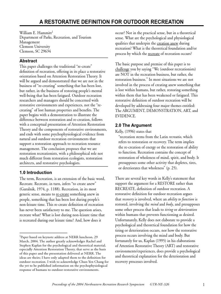 A Restorative Definition For Outdoor Recreation | PDF | Attention | Ecology
