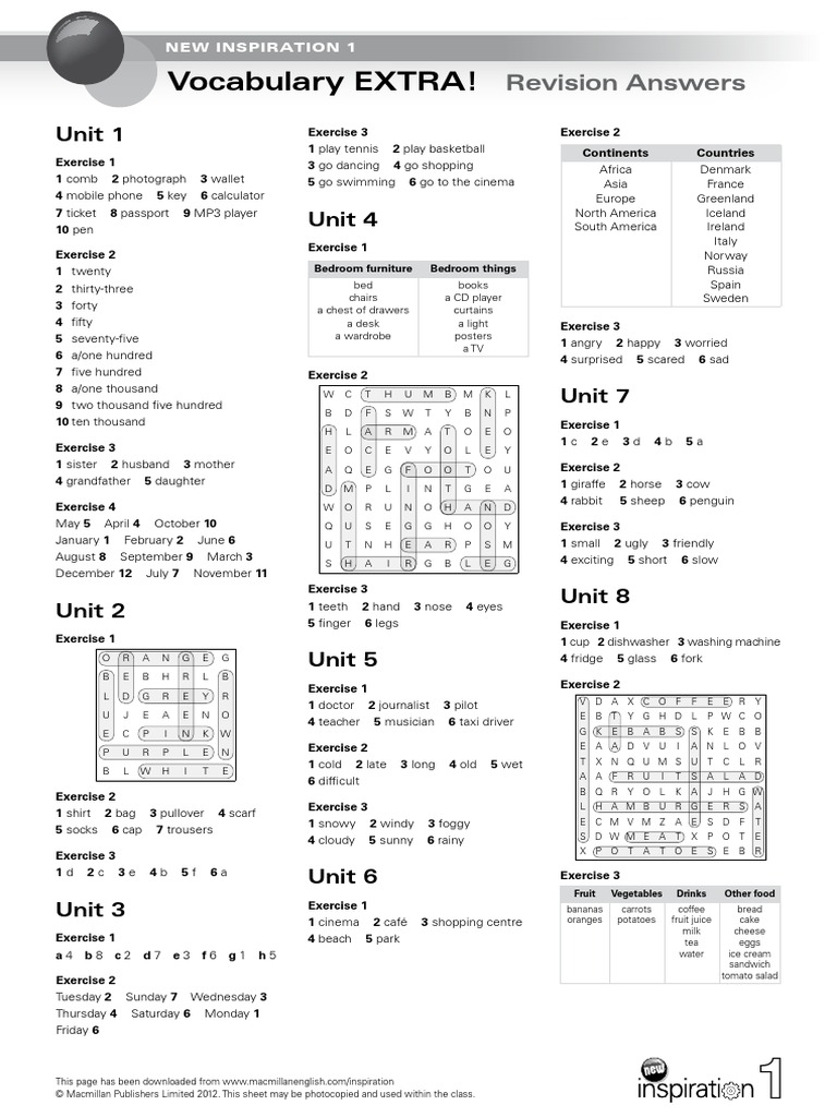 Vocabulary-EXTRA NI 1 Revision Answer Key | PDF