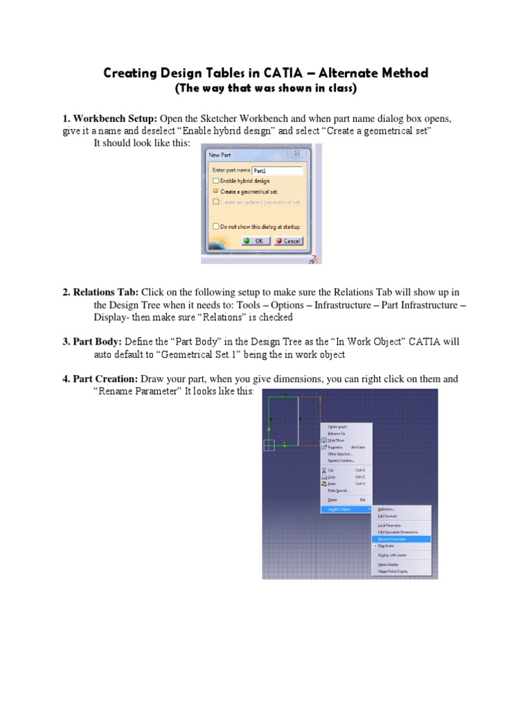 Creating Design Tables in CATIA | PDF | Dialog Box | Software