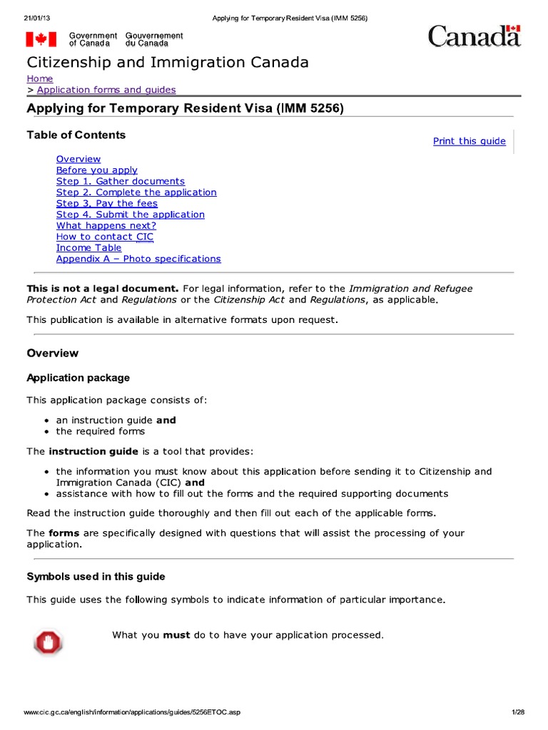 Applying For Temporary Resident Visa (IMM 5256) | PDF | Immigration Law ...