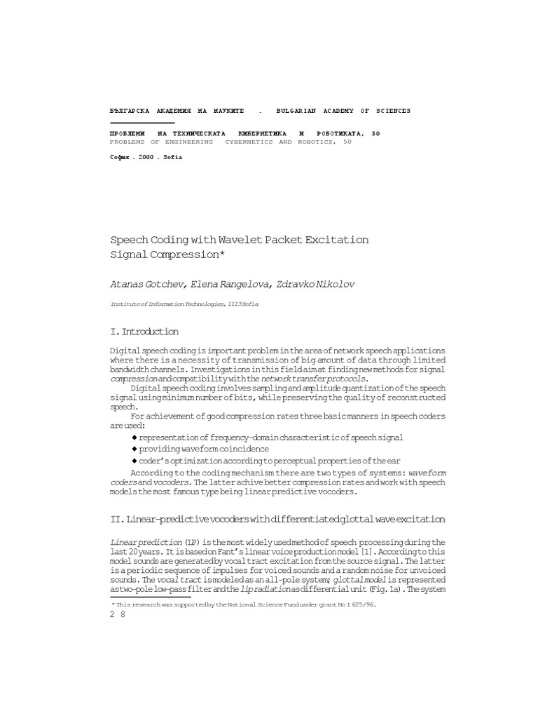 Speech Coding With Wavelet Packet Excitation Signal Compression | PDF | Digital Signal ...