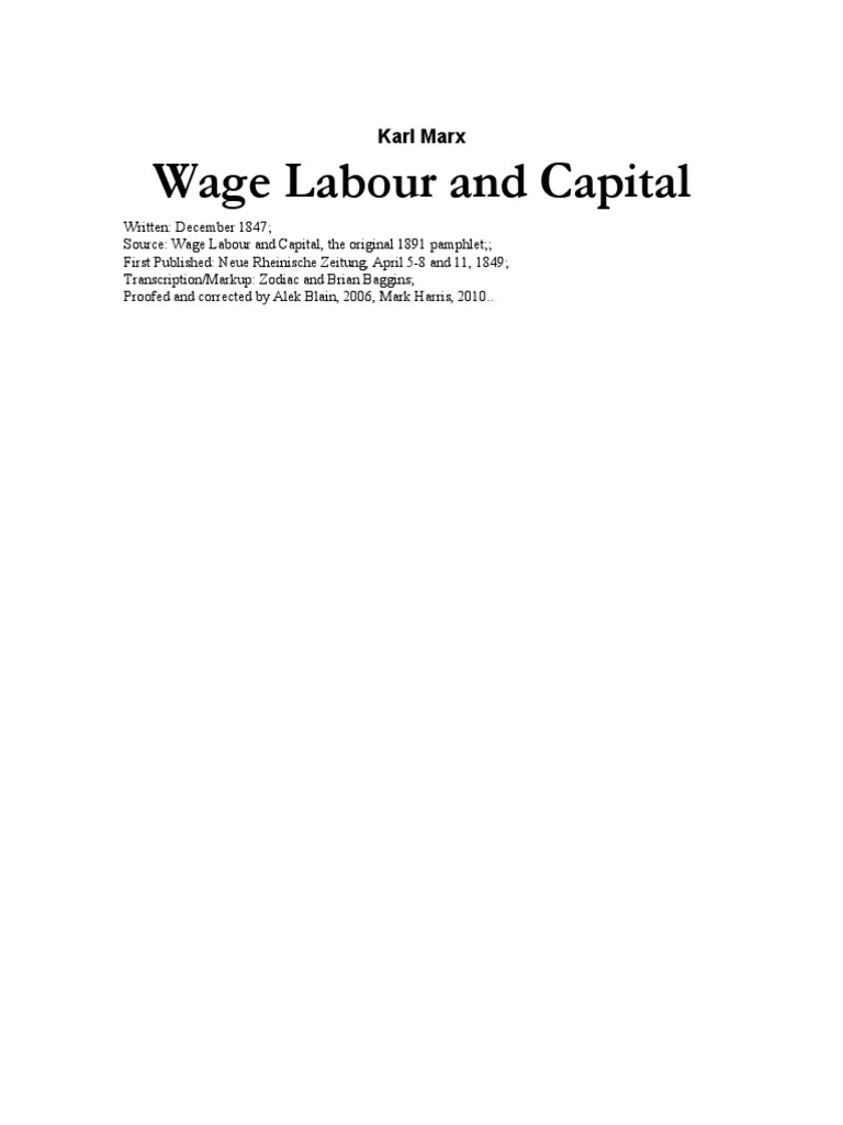 Wage Labour and Capital: Karl Marx | PDF | Commodity