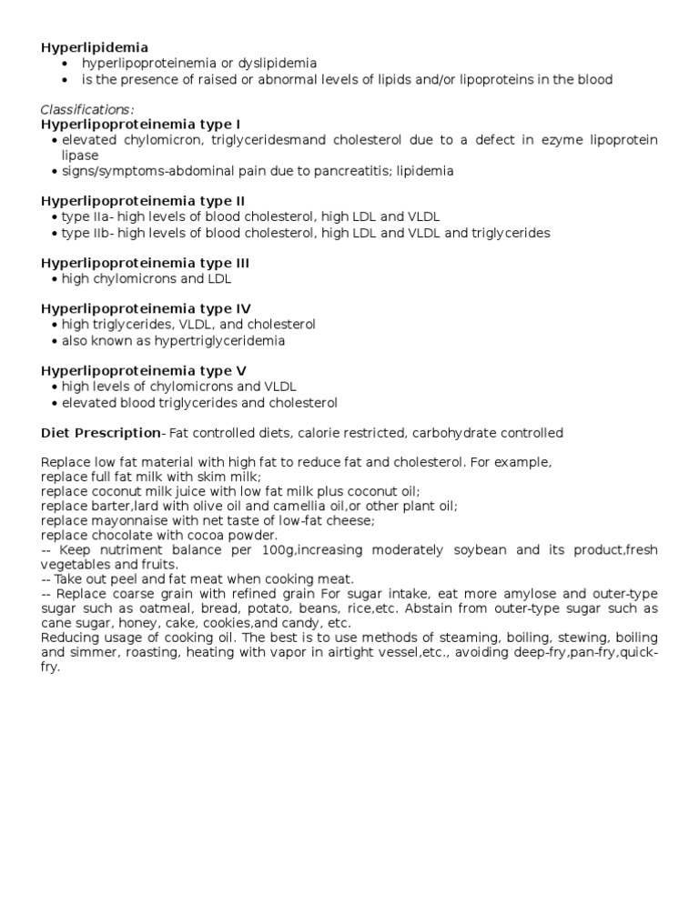 Hyperlipidemia Classification and Diet Guide | PDF