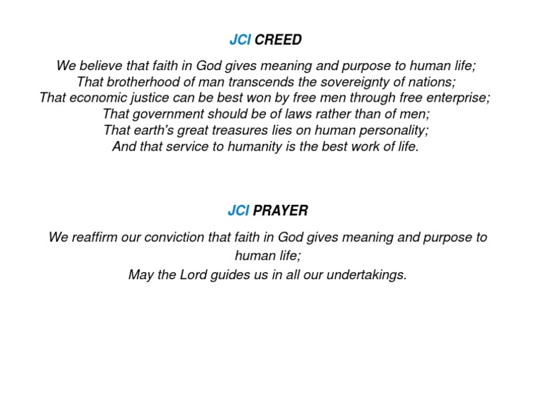 Jci Creed and Prayer | PDF | Religious Faiths | God
