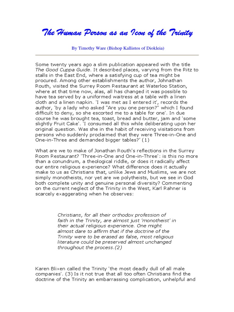The Human Person As An Icon of The Trinity | PDF | Trinity | Sacrifice