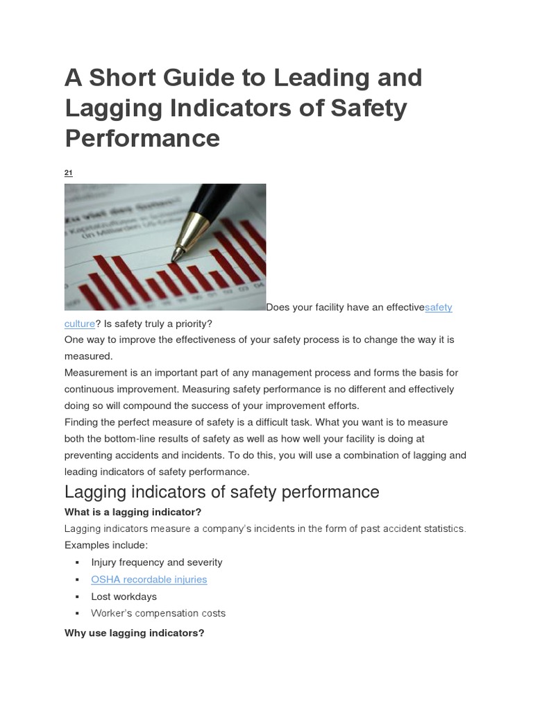 Leading and Lagging Safety Indicators | PDF | Safety | Traffic Collision