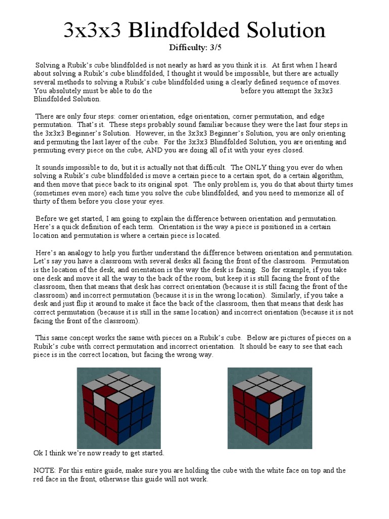 A Comprehensive Guide to Solving a Rubik's Cube Blindfolded | PDF