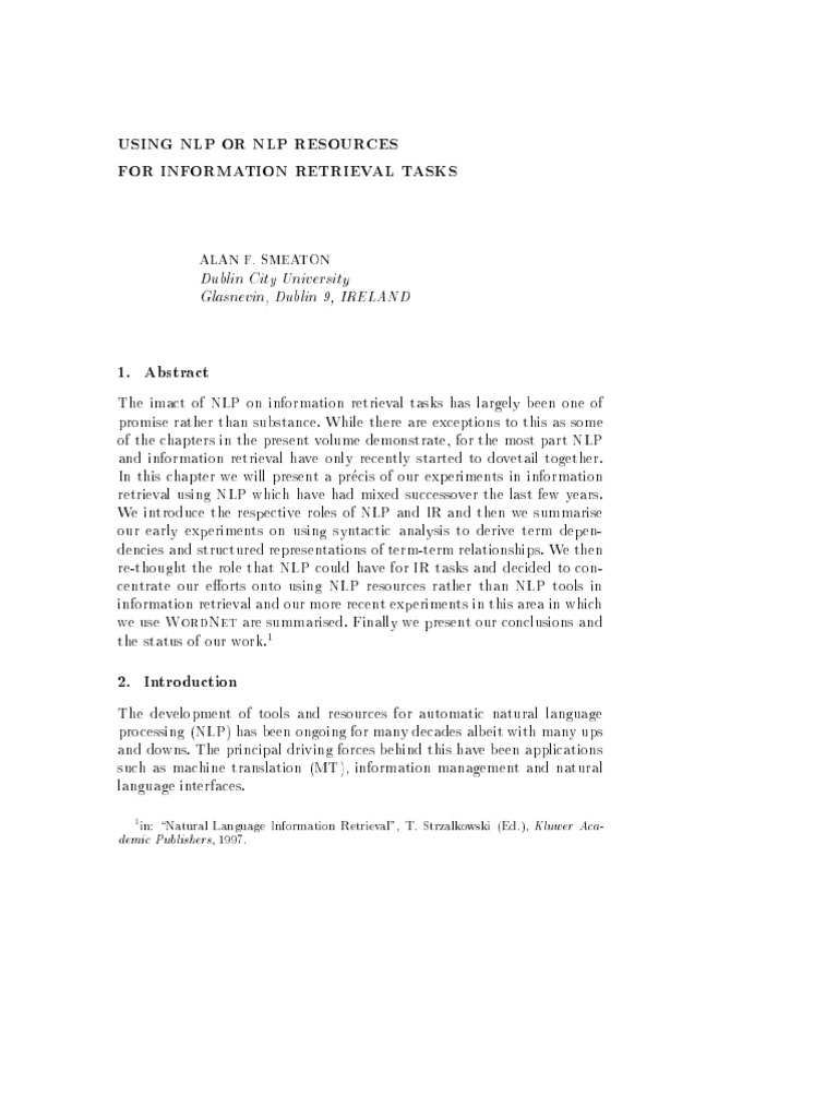 Using NLP or NLP Resources For Information Retrieval Tasks: Alan F ...