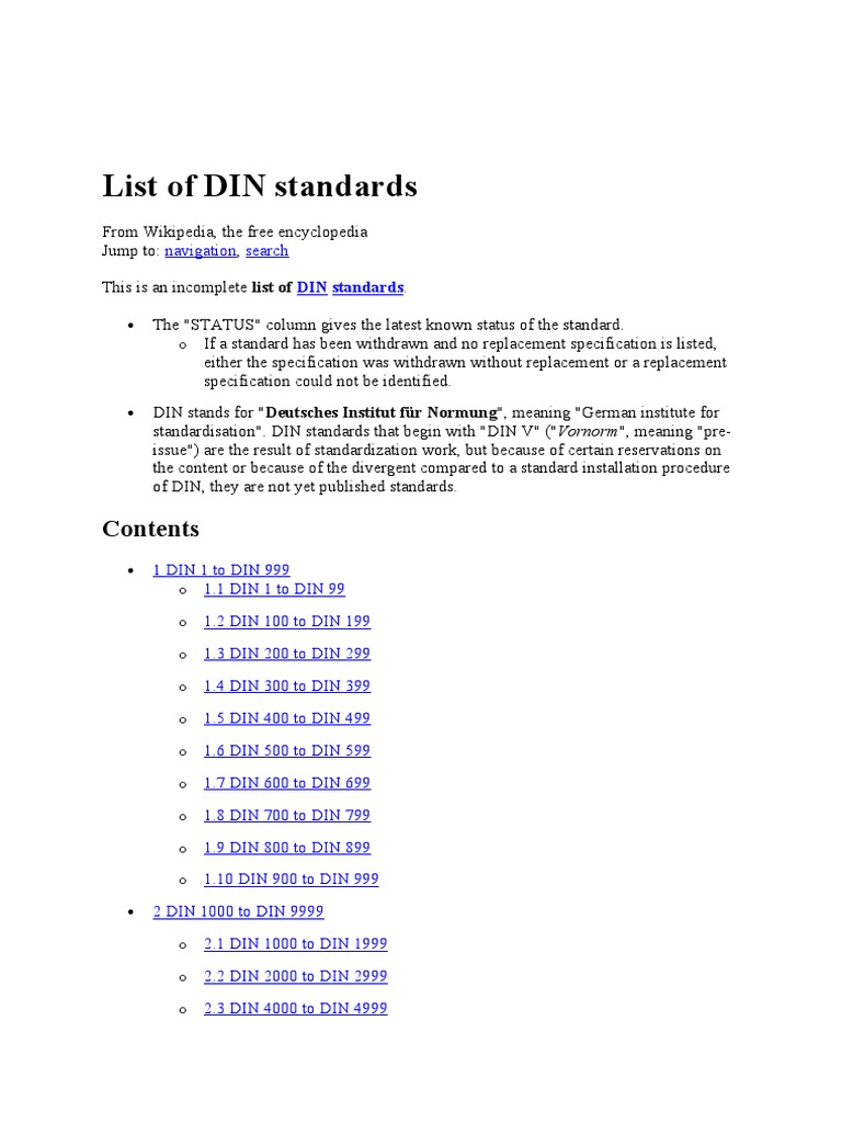 List of DIN Standards | PDF