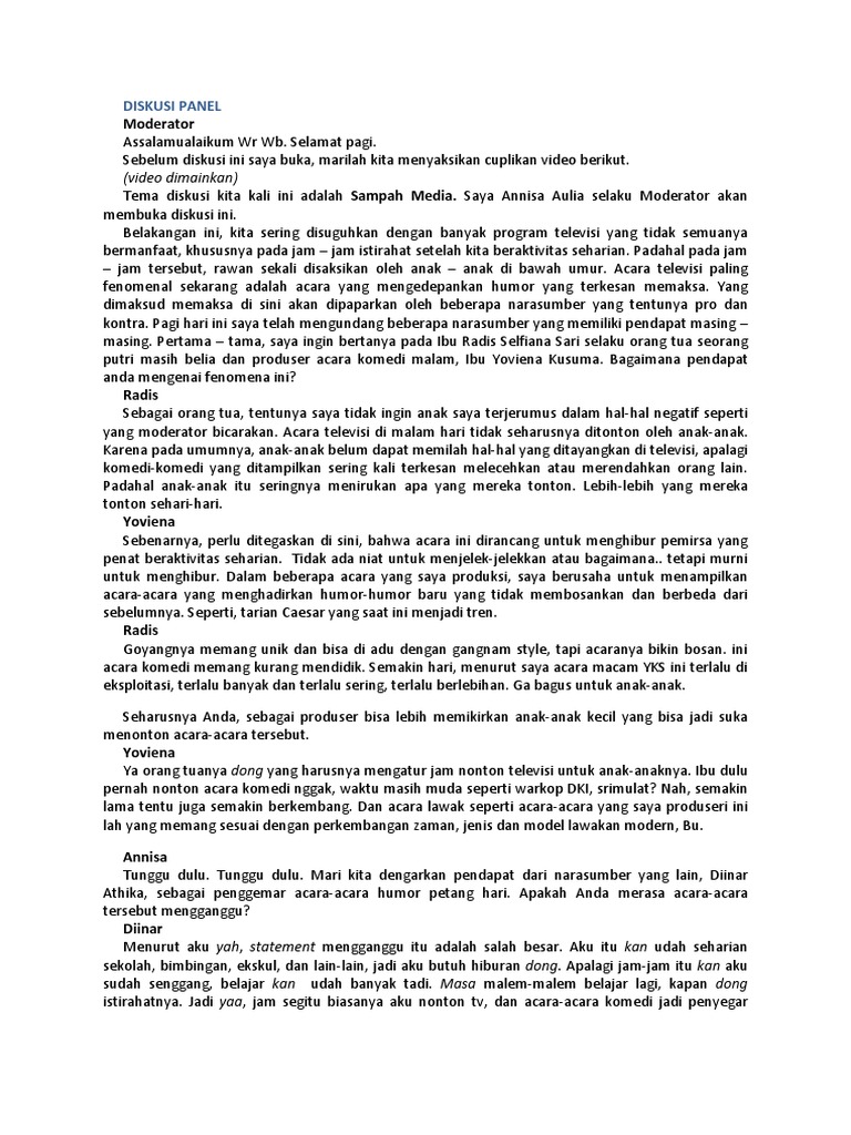 Contoh Diskusi Panel Tentang Sampah Media | PDF | Pengembangan Diri ...