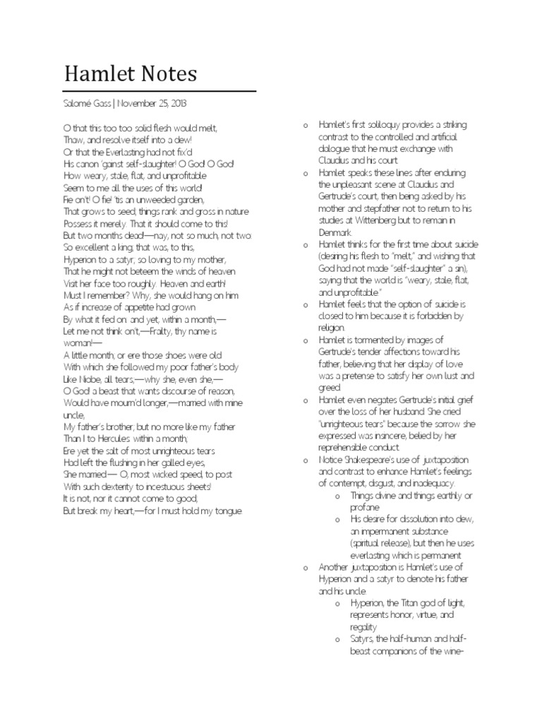 Hamlet Notes PDF | PDF | Hamlet | Religion And Belief