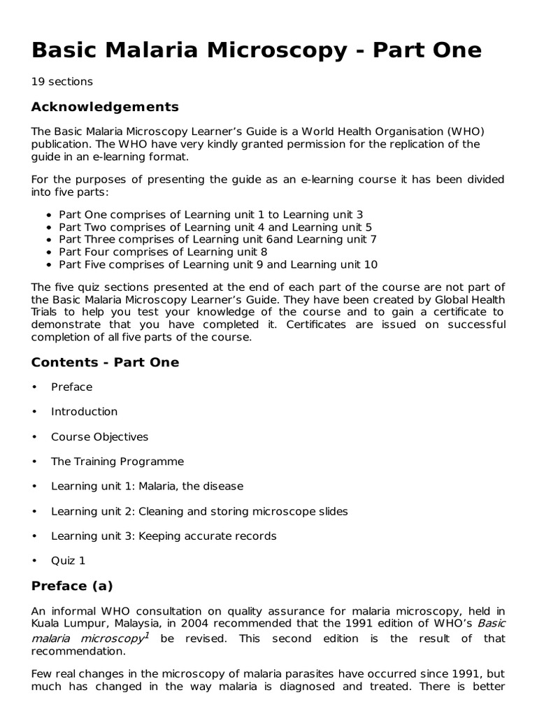 Basic Malaria Microscopy Part One Certificate PDF | PDF | Malaria | Plasmodium