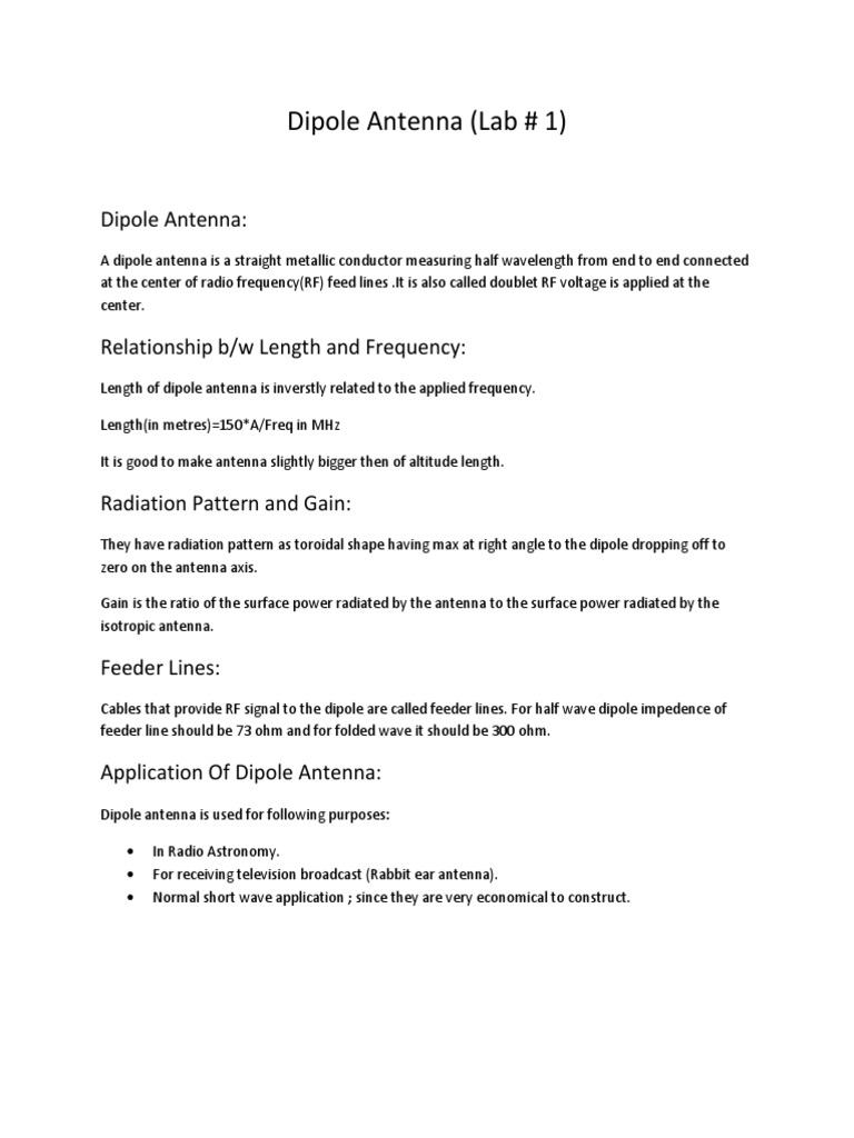 Dipole Antenna Basics and Applications | PDF