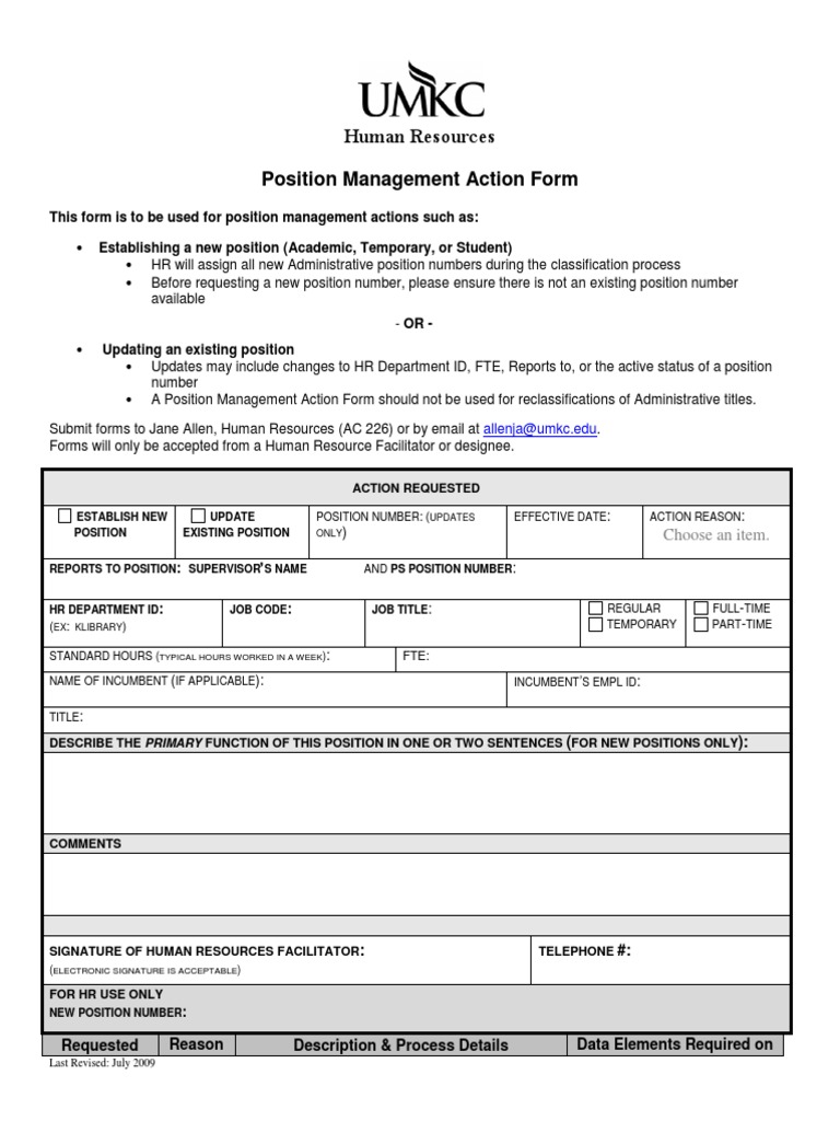 Managing Human Resources Positions: A Guide to Position Action Form ...