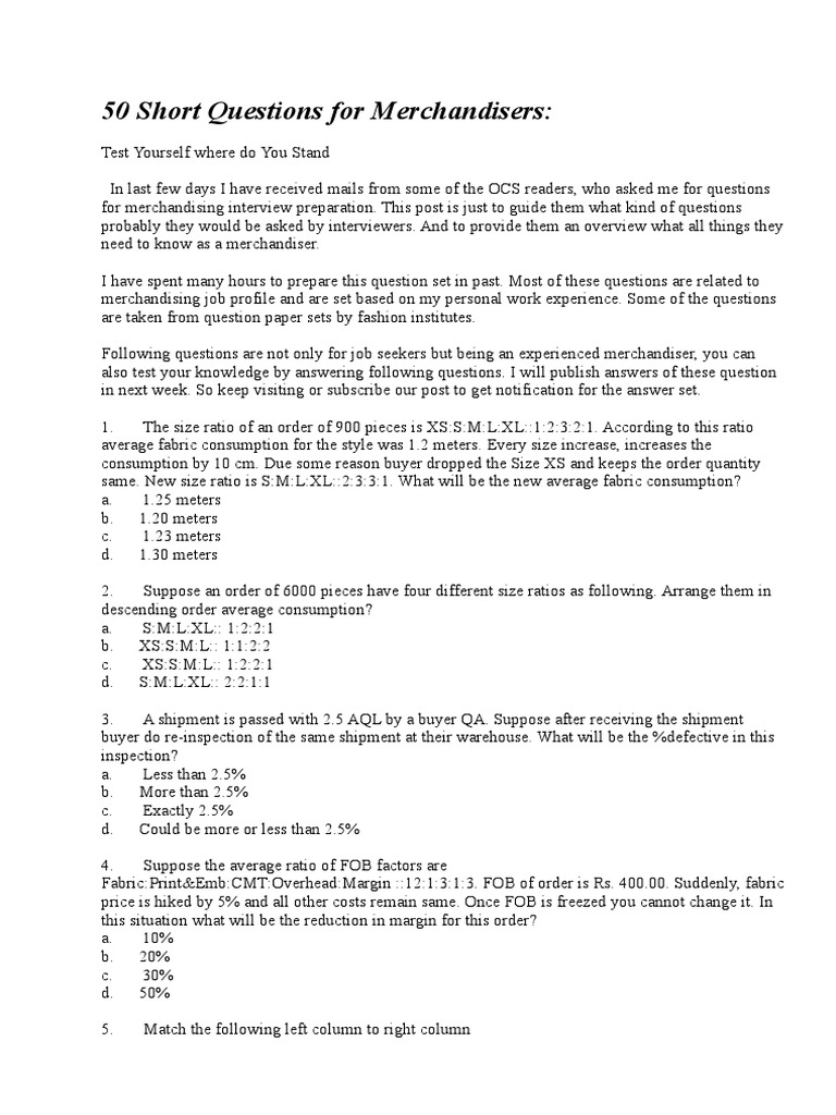 Merchandising Interview Question Guide | PDF | Textile Arts | Textiles