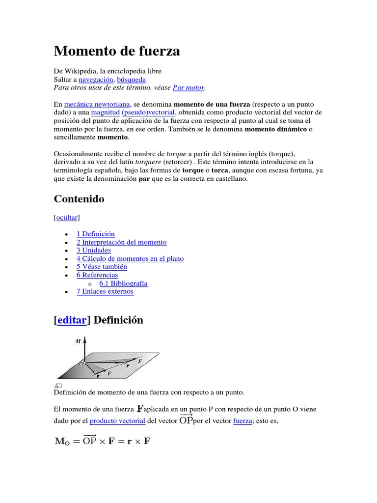 Momento de Fuerza en Mecánica | PDF | Cantidad | Ingeniería mecánica