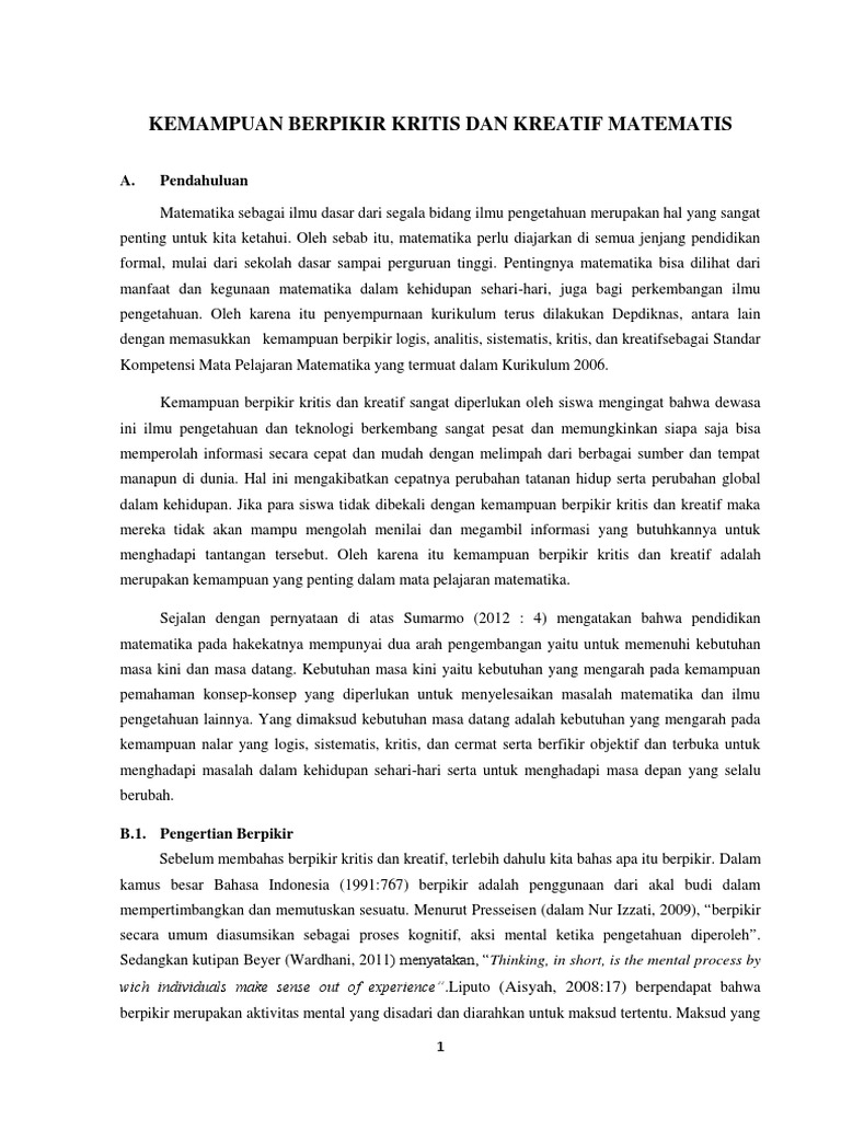 Kemampuan Berpikir Kritis Kreatif Dan Pemecahan Masalah | PDF