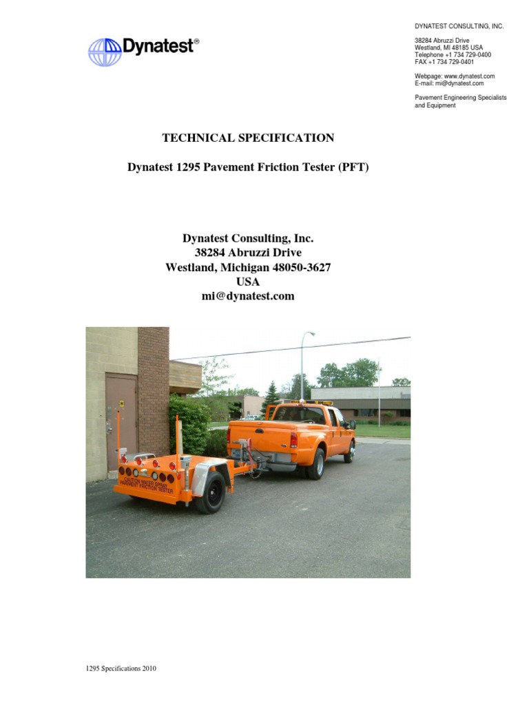 Dynatest 1295 Pavement Friction Tester | PDF | Trailer (Vehicle) | Tire