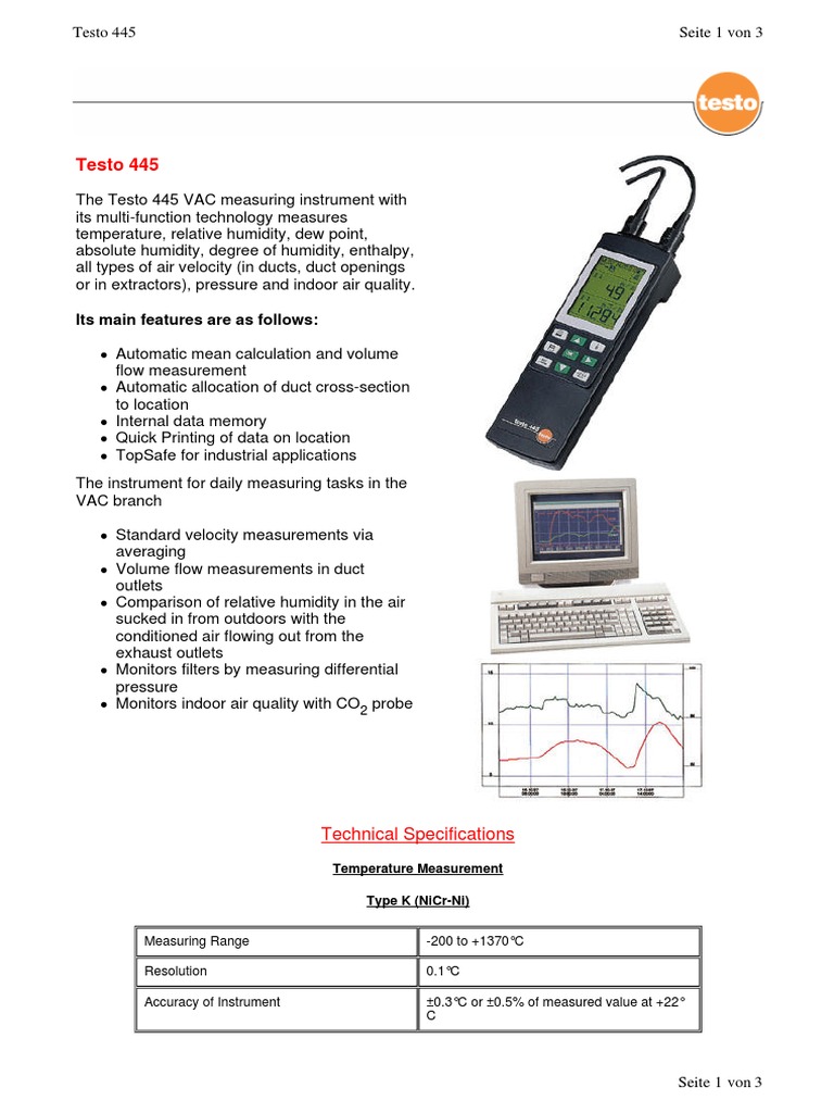 Testo 445: Its Main Features Are As Follows | PDF
