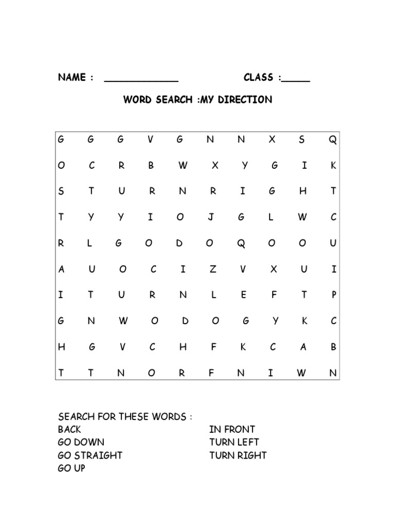 NAME: - CLASS: - Word Search:My Direction | PDF