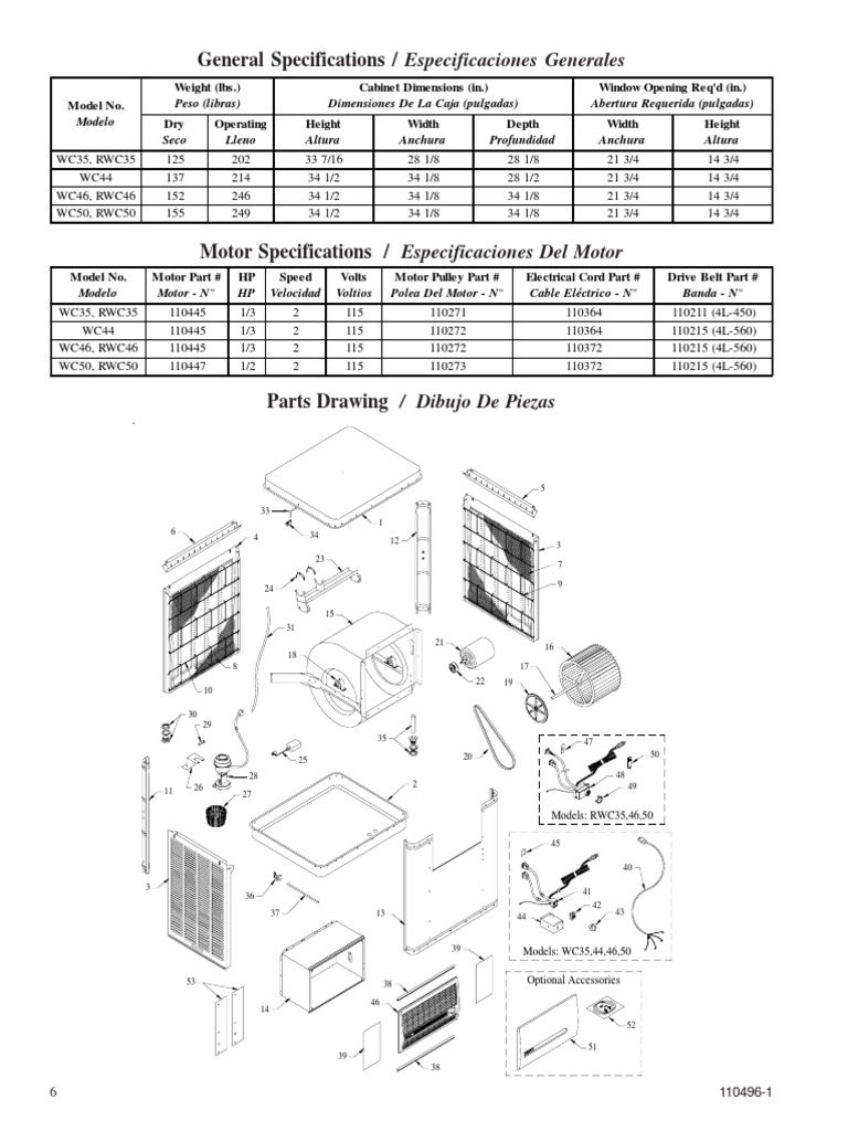 Swamp Cooler Specifications and Parts List - Champion RWC35 | PDF ...
