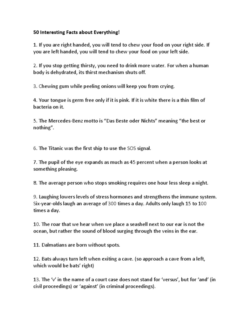 50 Interesting Facts About Everything | PDF | Nature