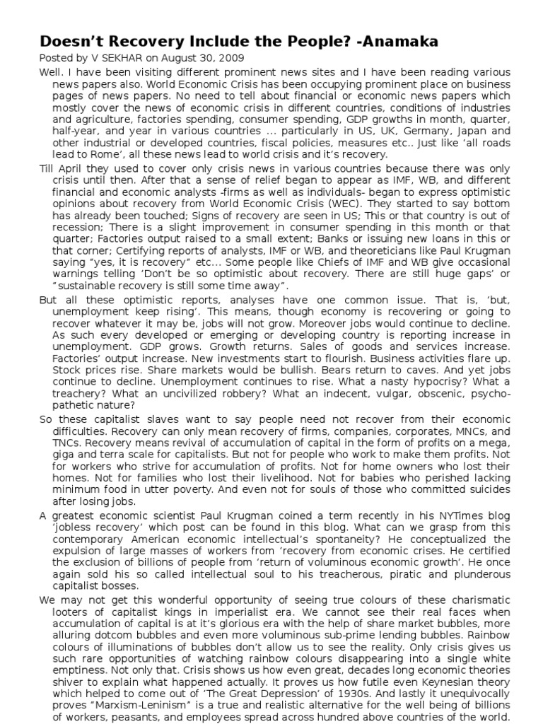 Does Not Recovery Include The People | PDF | Unemployment | Social Science