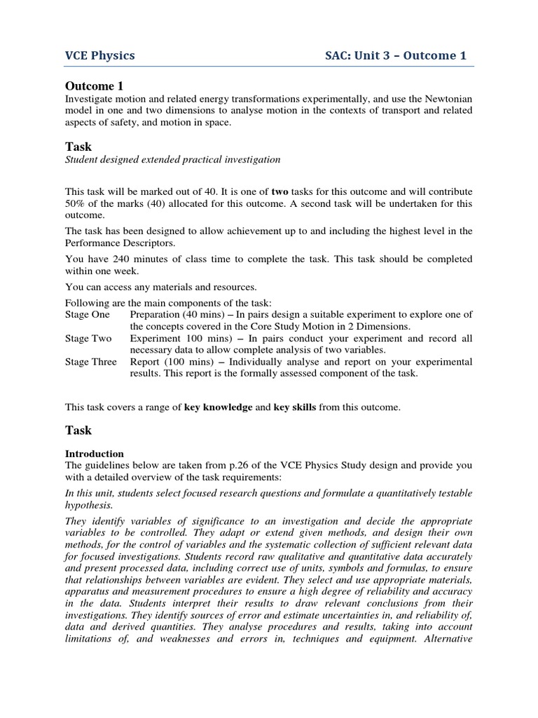 Outcome 1: VCE Physics SAC: Unit 3 - Outcome 1 | PDF | Design Of ...
