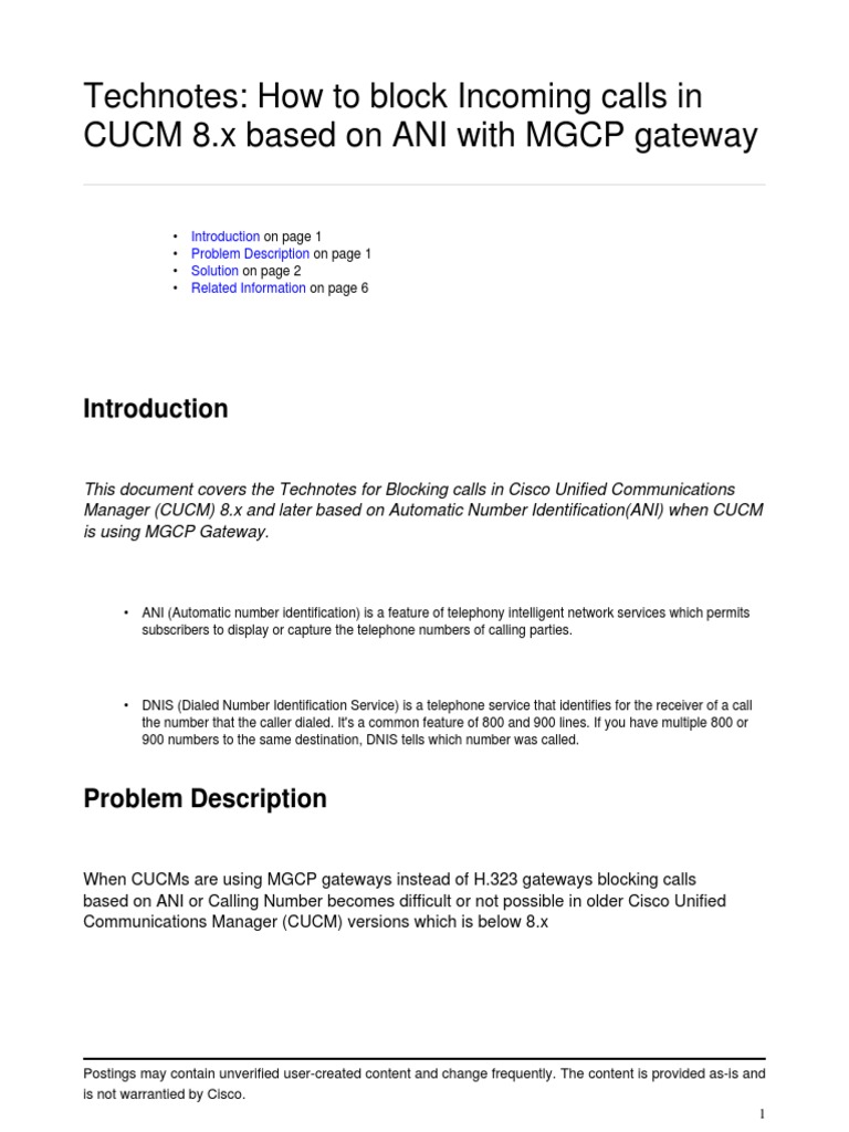 Doc 19628 Technotes How To Block Incoming Calls In Cucm 8 X Based On Ani With Mgcp Gateway