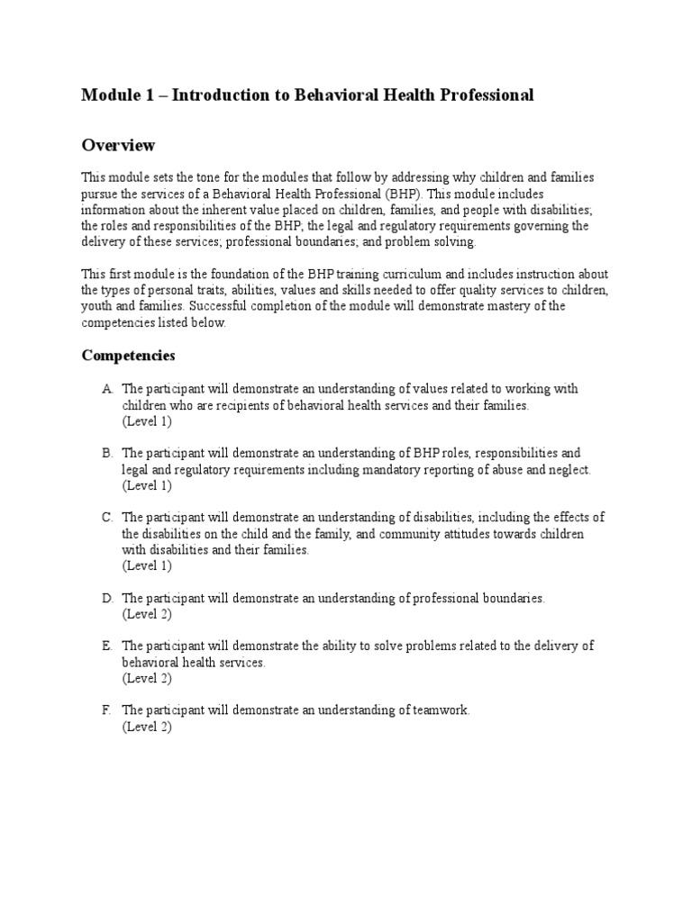 Provisional Module 1 Student Course Book | PDF | Mental Health | Child ...