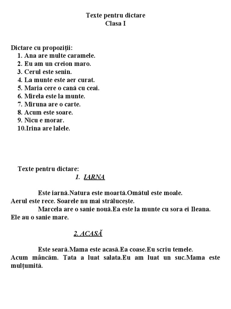 0 Texte Pentru Dictare