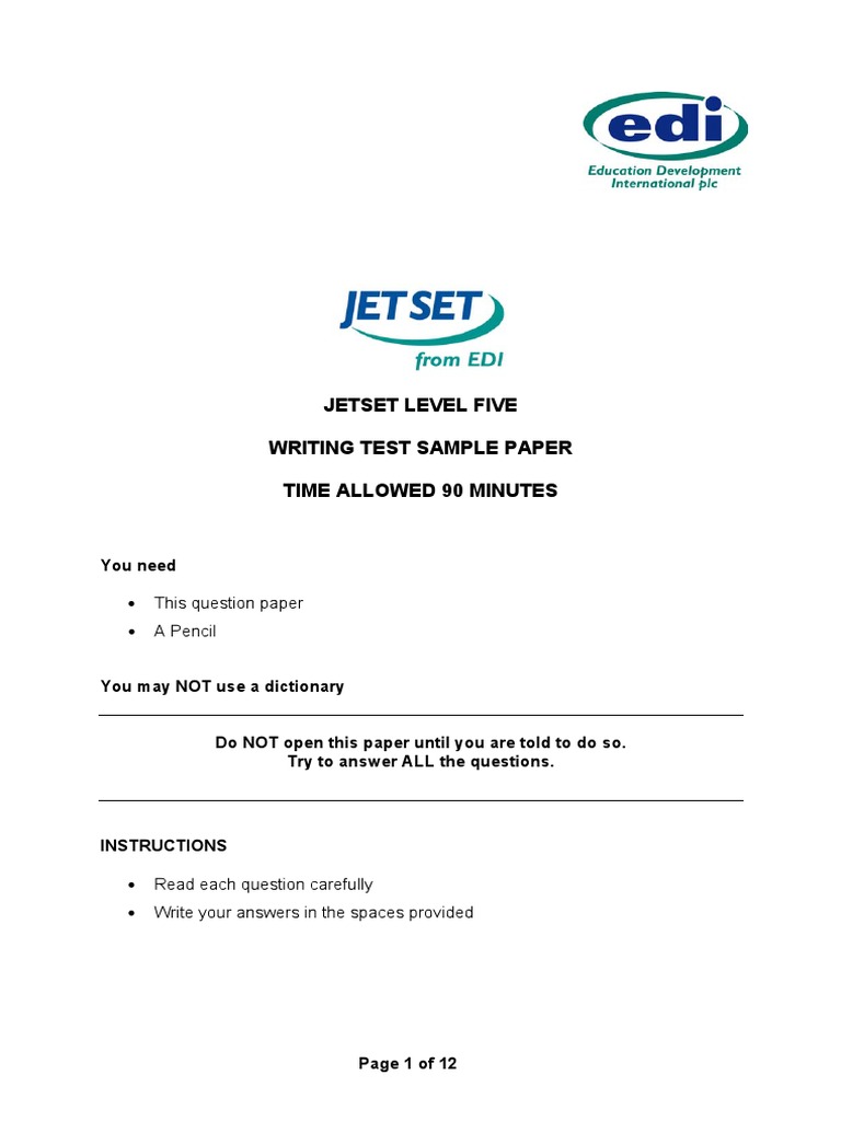 Jetset Level 5 Writing Sample | PDF