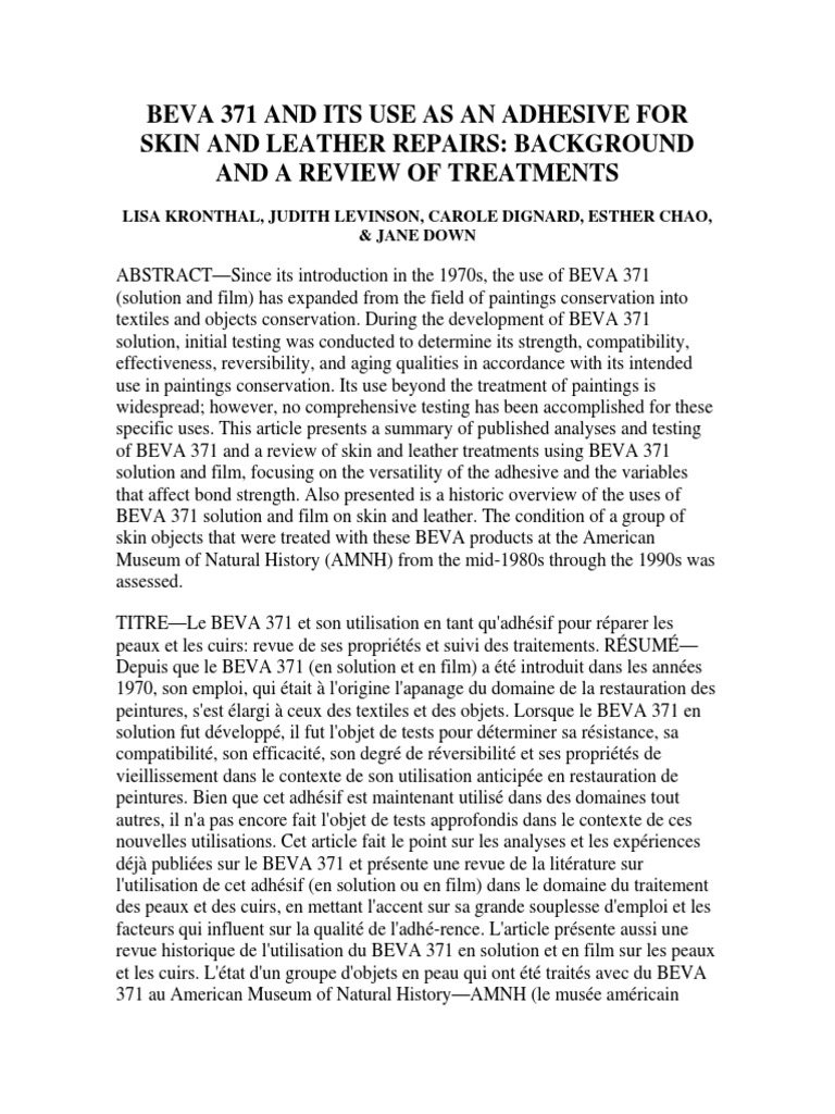 Beva 371 and Its Use as an Adhesive for Skin and Leather Repairs ...