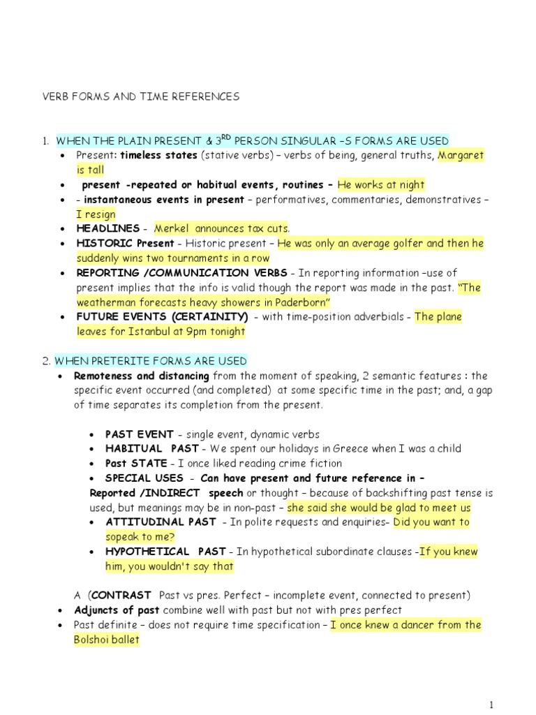 Verb Forms and Time References in English | PDF | Grammatical Tense ...