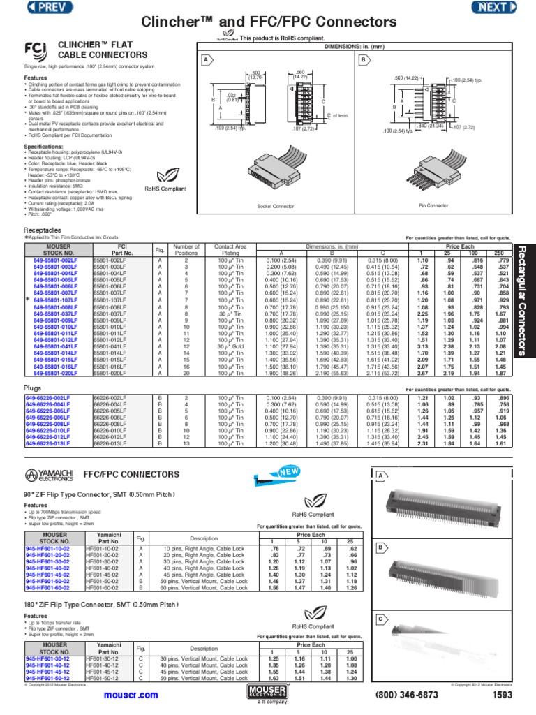 Clincher™ Flat Cable Connectors: Receptacles | PDF | Electrical ...