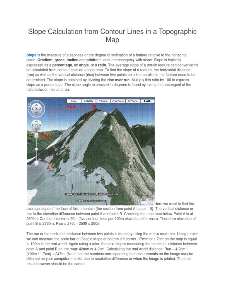 Slope Calculation From Contour Lines in A Topographic Map | PDF | Slope ...