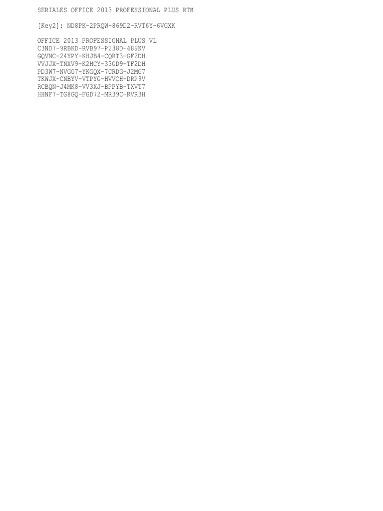 Office 2013 Professional Plus Serial Keys | PDF | Technology & Engineering