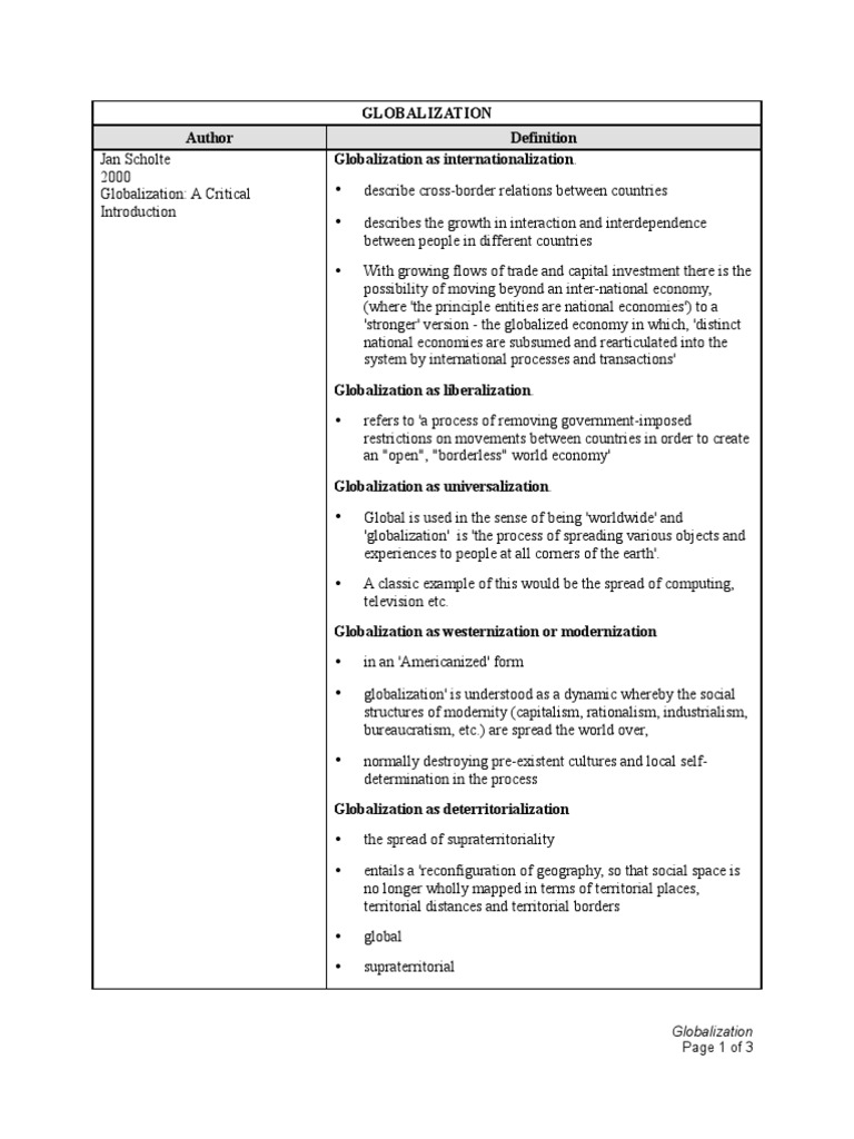 Globalization Matrix | PDF | Globalization | Modernity