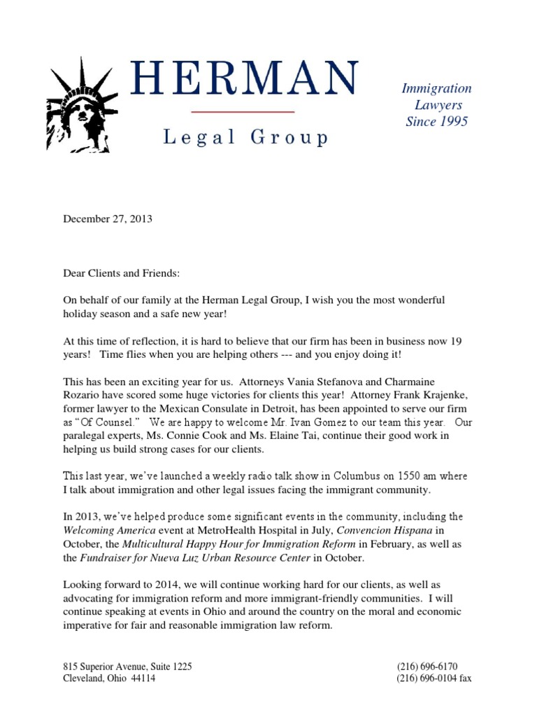 Annual Holiday Letter From Richard Herman, Managing Partner, Herman ...