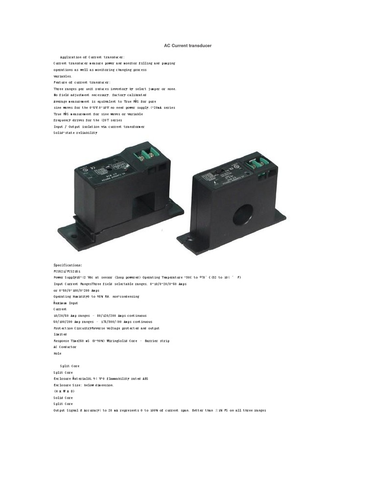 AC Current Transducer | PDF | Amplifier | Power Supply